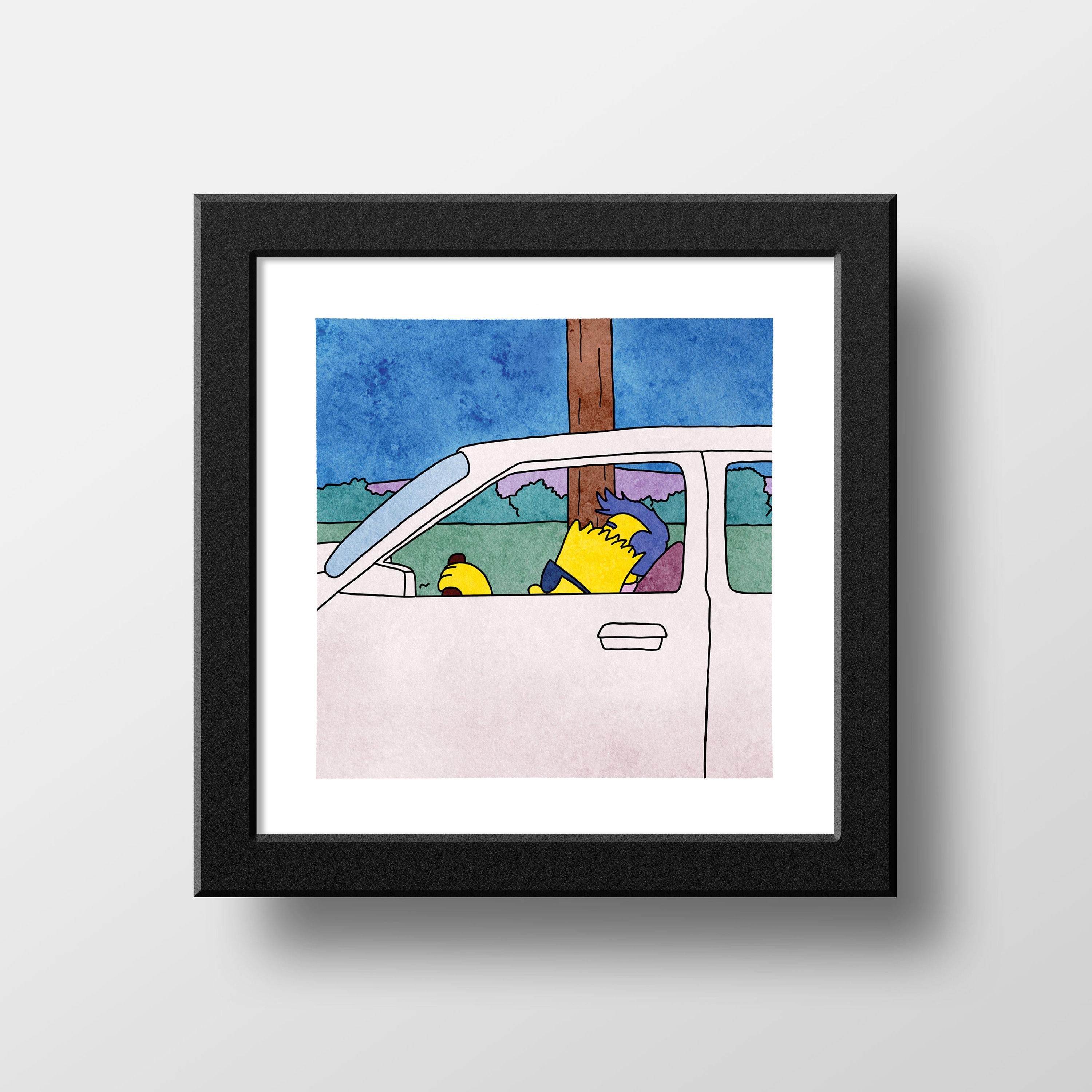 The Simpsons Bart On The Road Watercolour Print Scenic | Etsy