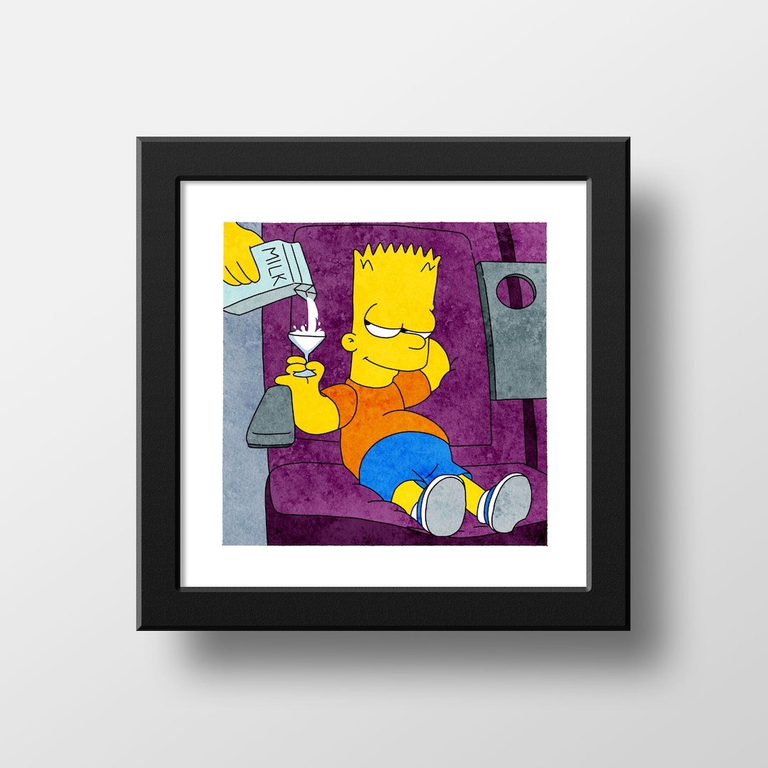 The Simpsons Bart Milk Martini Drink Print, Poster Watercolor ...