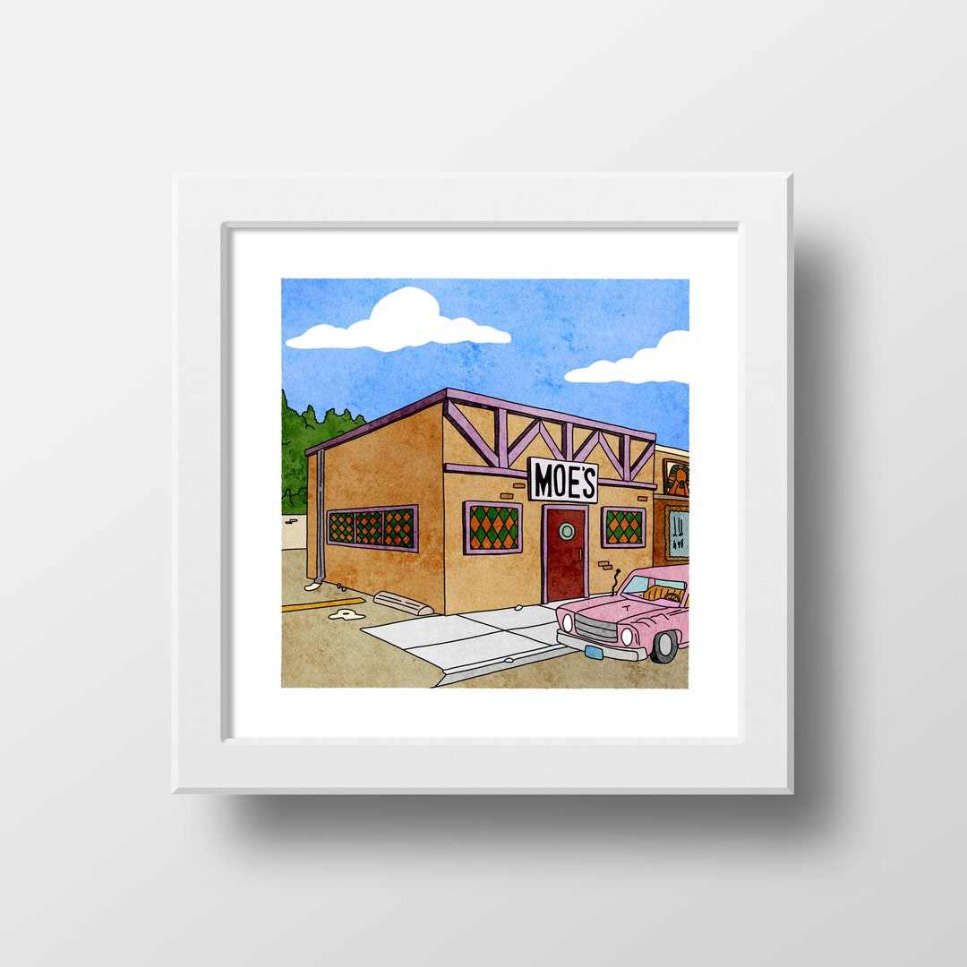 The Simpsons Moe's Tavern Watercolour Print, Scenic Simpsons, Moe ...