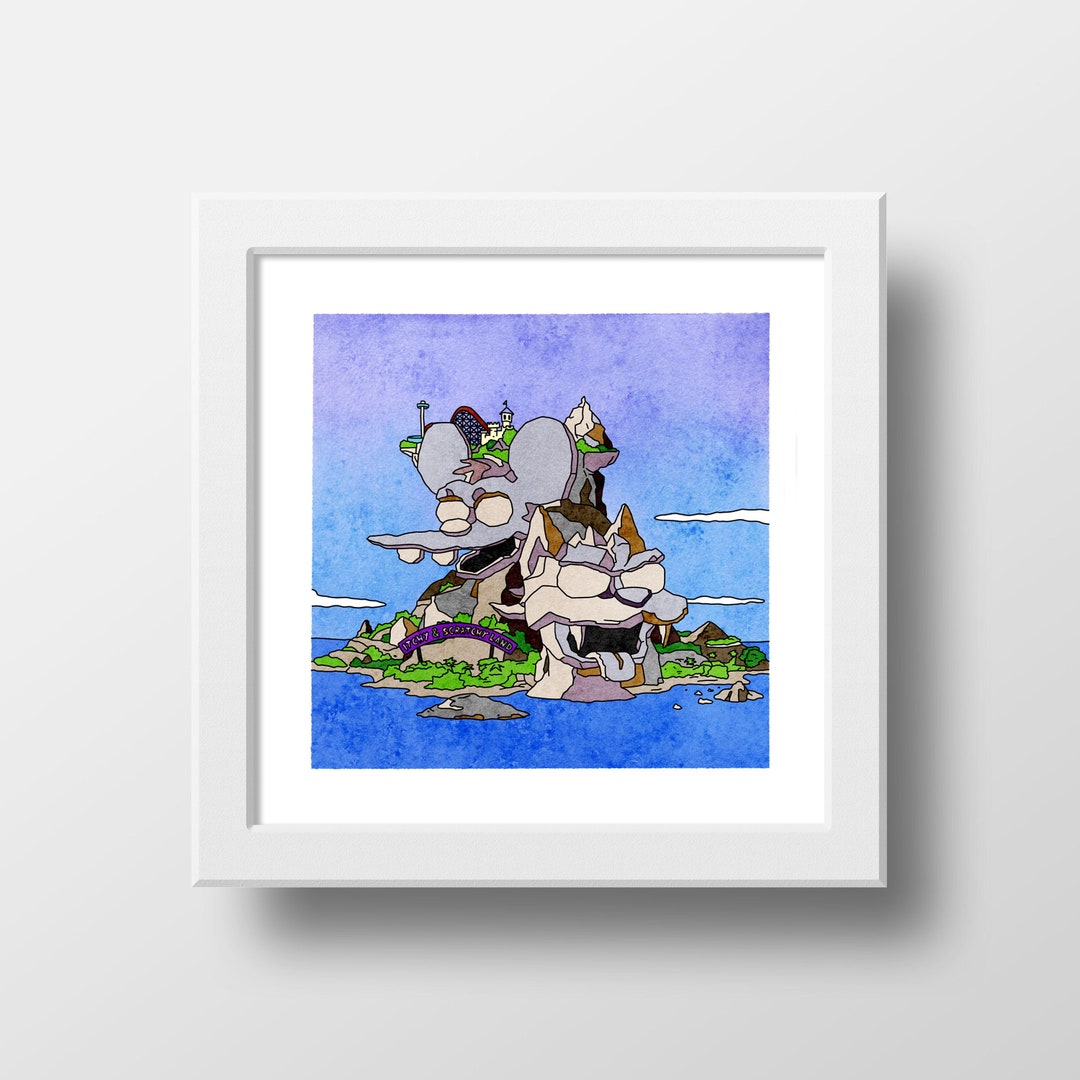 Itchy and Scratch Land Watercolour Print, Scenic Simpsons, Itchy ...