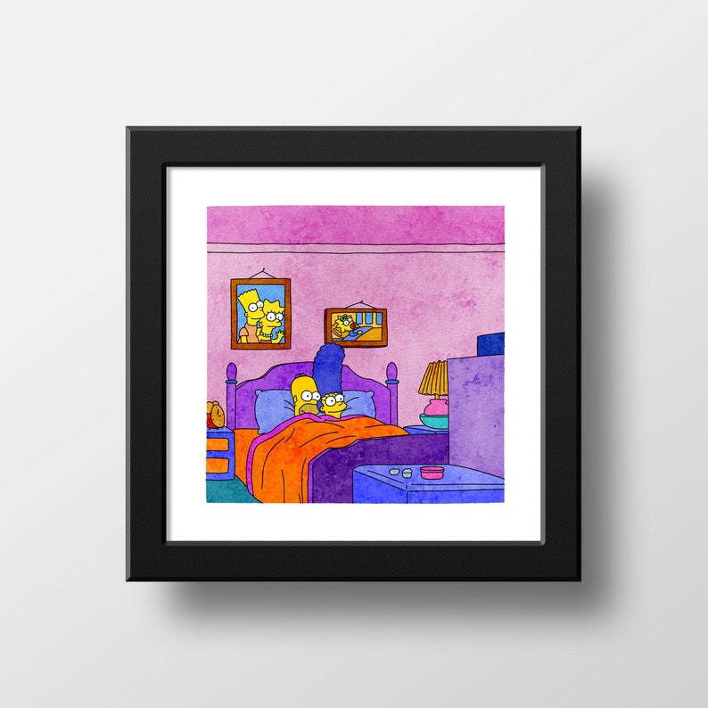 The Simpsons Homer and Marge Love Print Poster Watercolor - Etsy