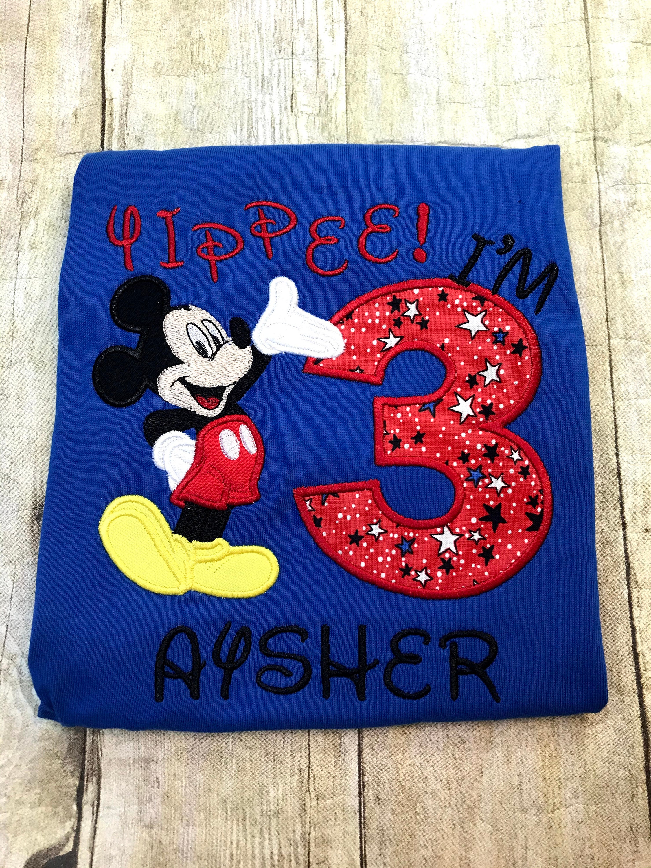Mickey Mouse Yippee I'm Three Personalized Birthday Shirt | Etsy