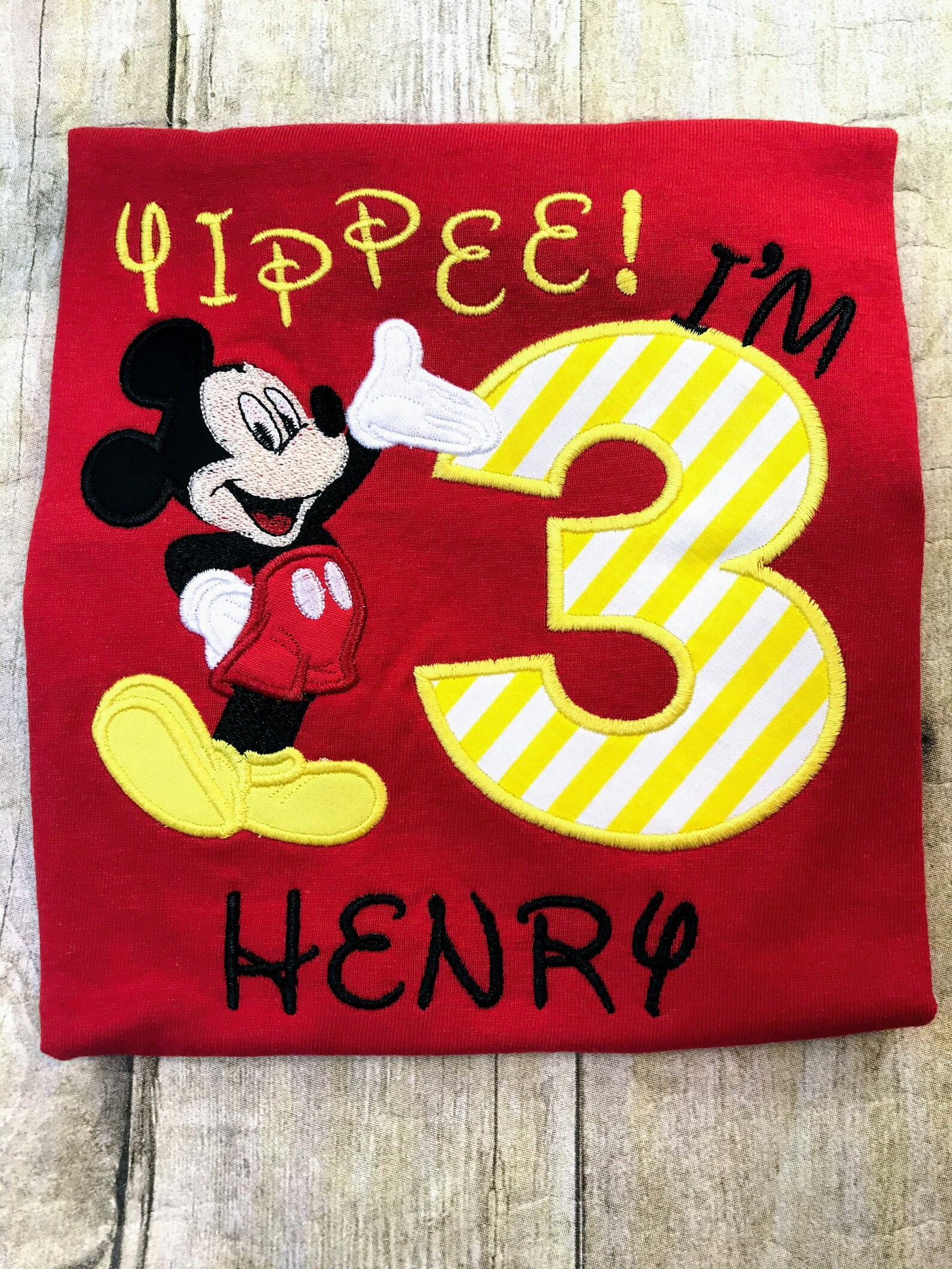 Mickey Mouse Yippee I'm Three Personalized Birthday Shirt | Etsy