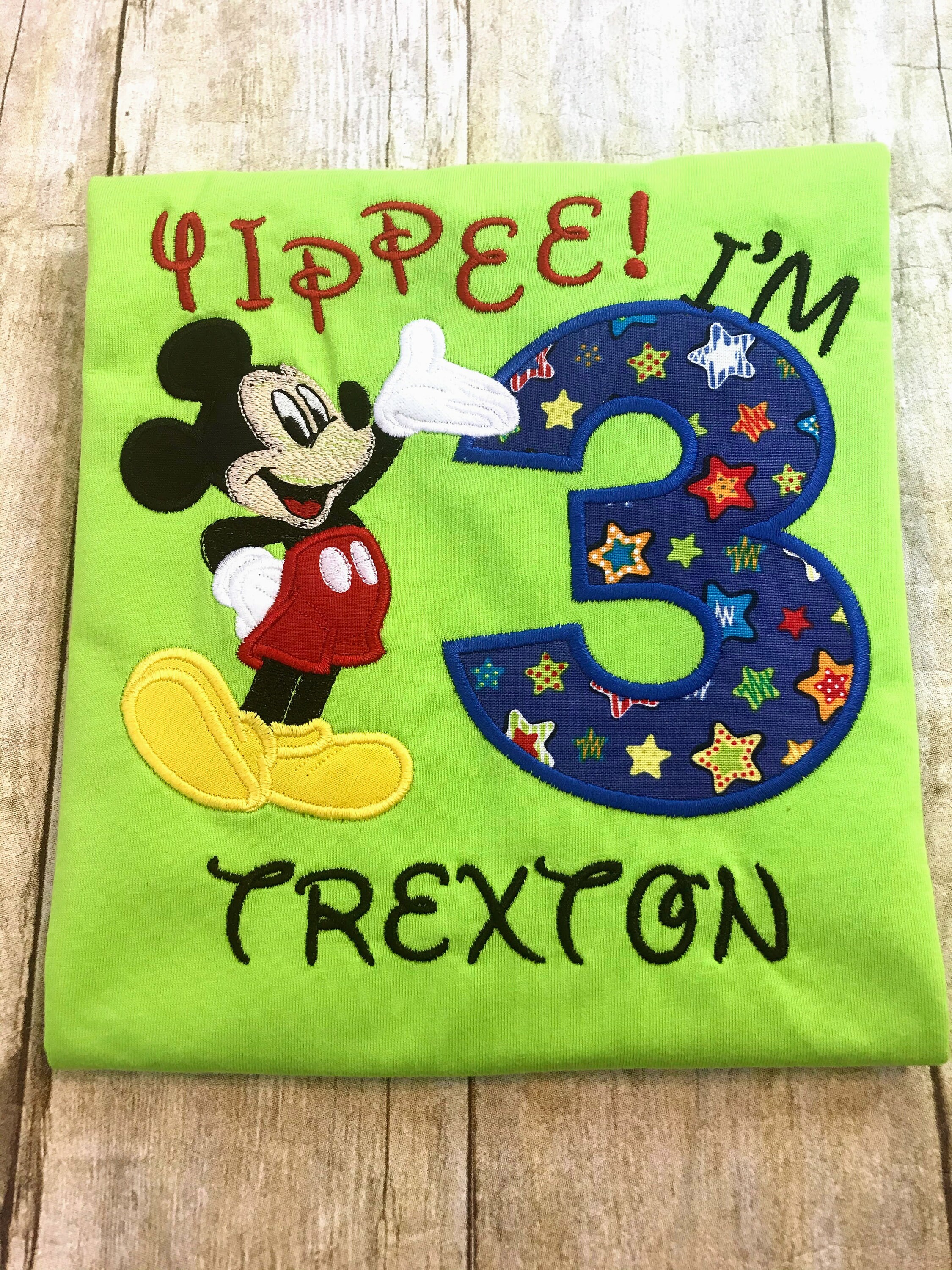 Mickey Mouse Yippee I'm Three Personalized Birthday Shirt | Etsy