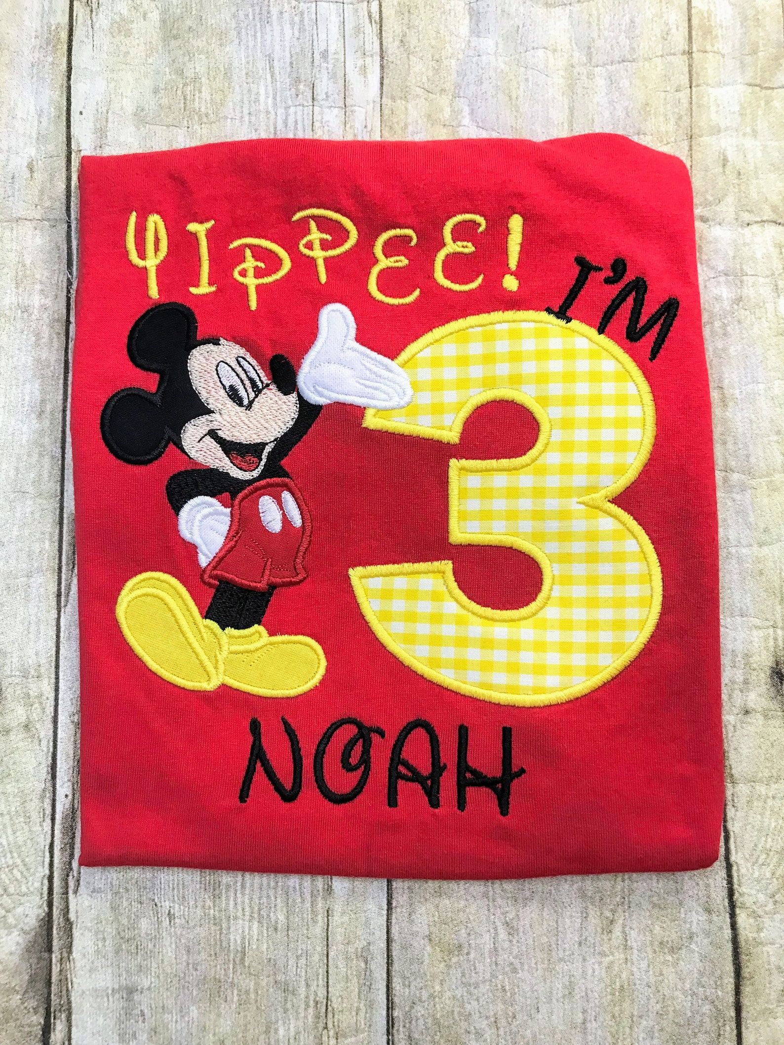 Mickey Mouse Yippee I'm Three Personalized Birthday Shirt | Etsy