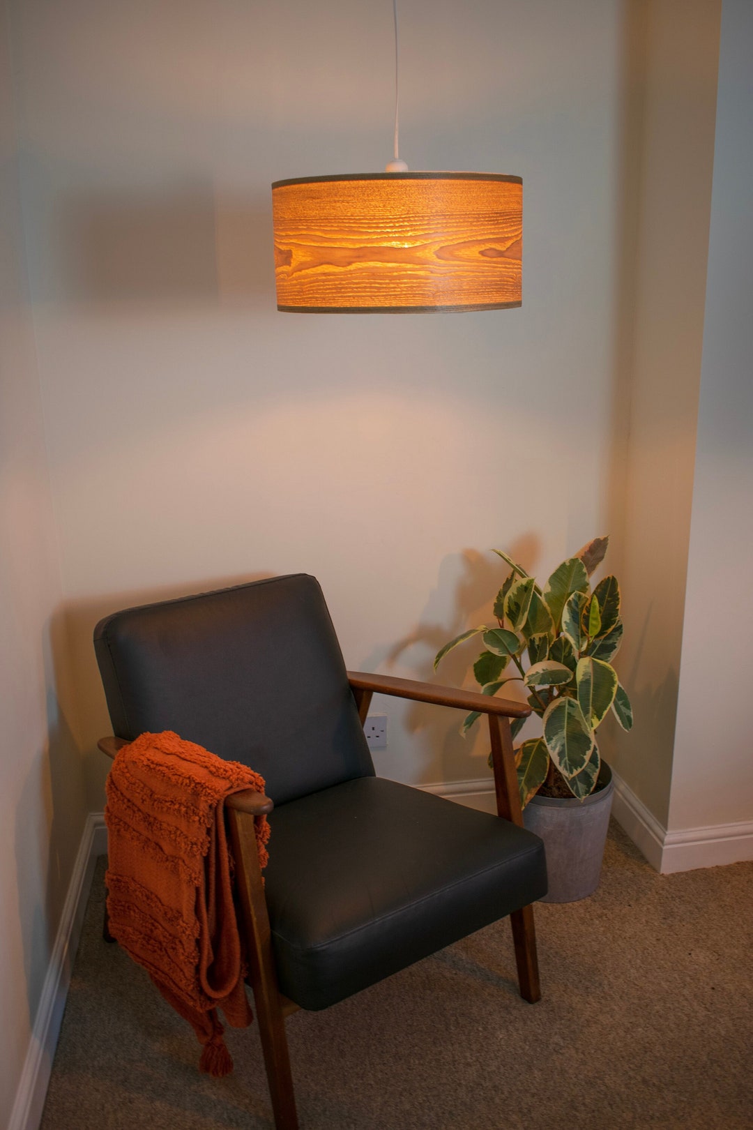 Extra Large 40cm Wooden Pendant Light Shade Made From Beige Ash Tree ...