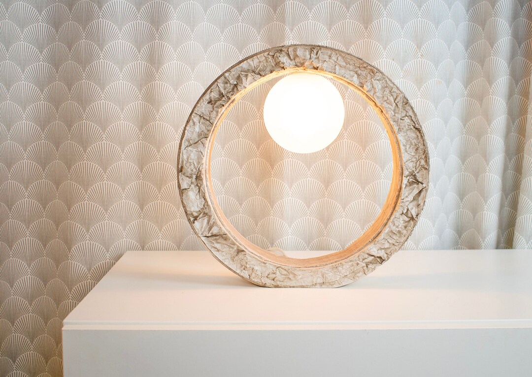 Raeka | Large Round Modern Stone Effect Textured Rustic Table Lamp Base ...