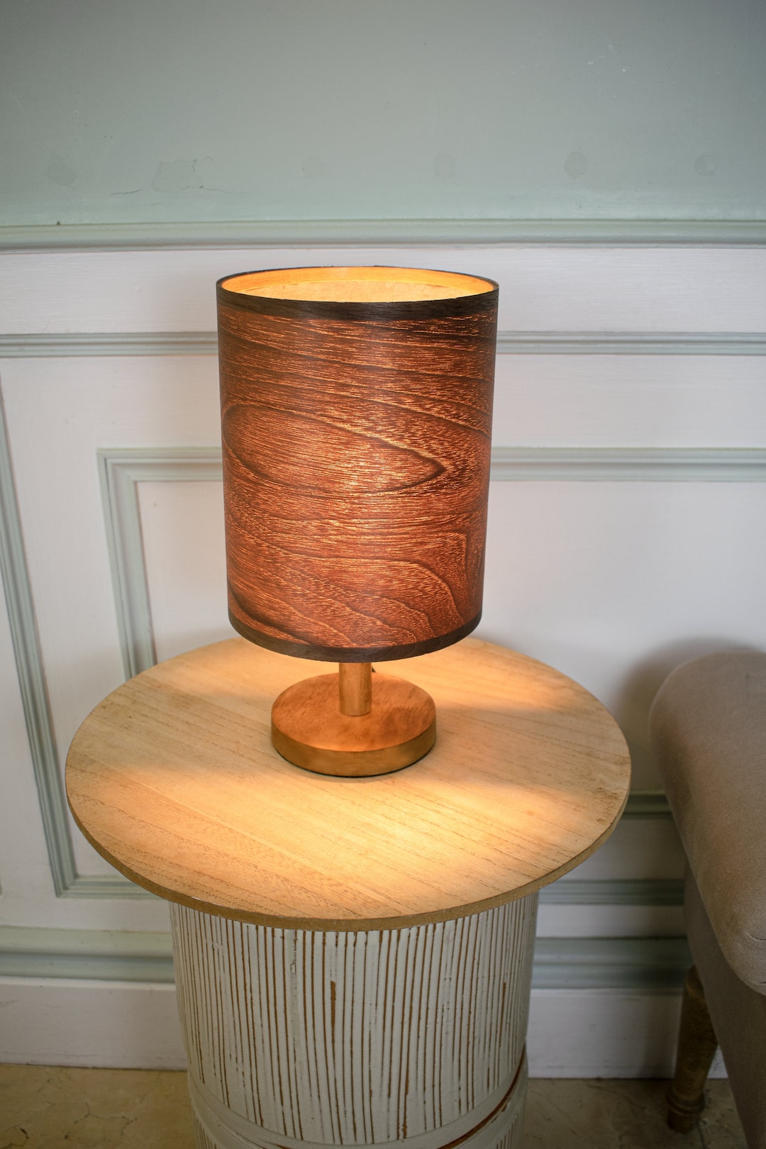 Tall Dark Walnut Table Lamp With a Wooden Light Shade and Wood Lamp ...