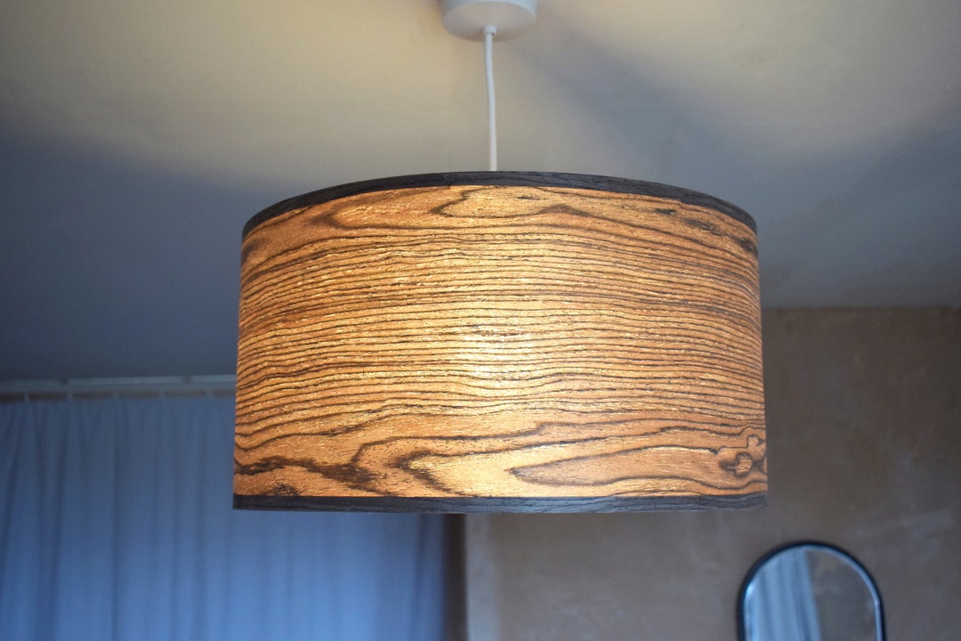 Extra Large 40 Cm Walnut Pendant Lampshade, Wooden Ceiling Veneer Drum ...