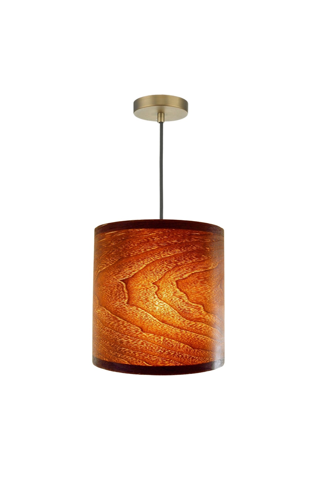 Dark Walnut Pendant Lampshade, Small Wood Ceiling Lamp for Corridor ...
