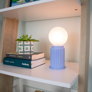Blue Adeera | Dimmable Small Round Table Lamp With a Glass Light Shade ...
