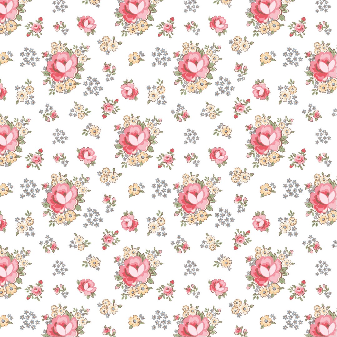 Prim Roses - White - DOTS AND POSIES - Poppie Cotton Fabrics - Quilting ...