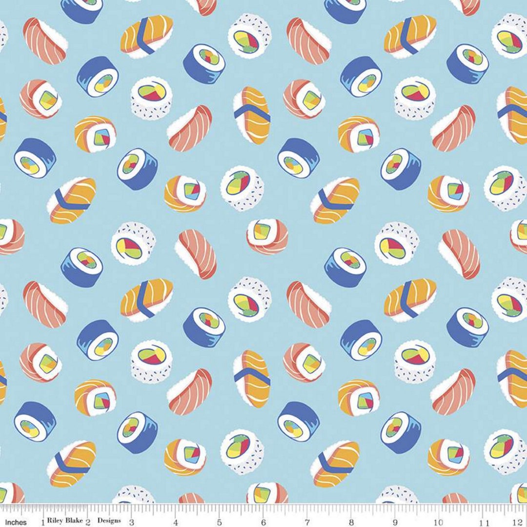 RAINBOW FRUIT - How We Roll on Aqua Color Quilting Cotton Fabric - by ...