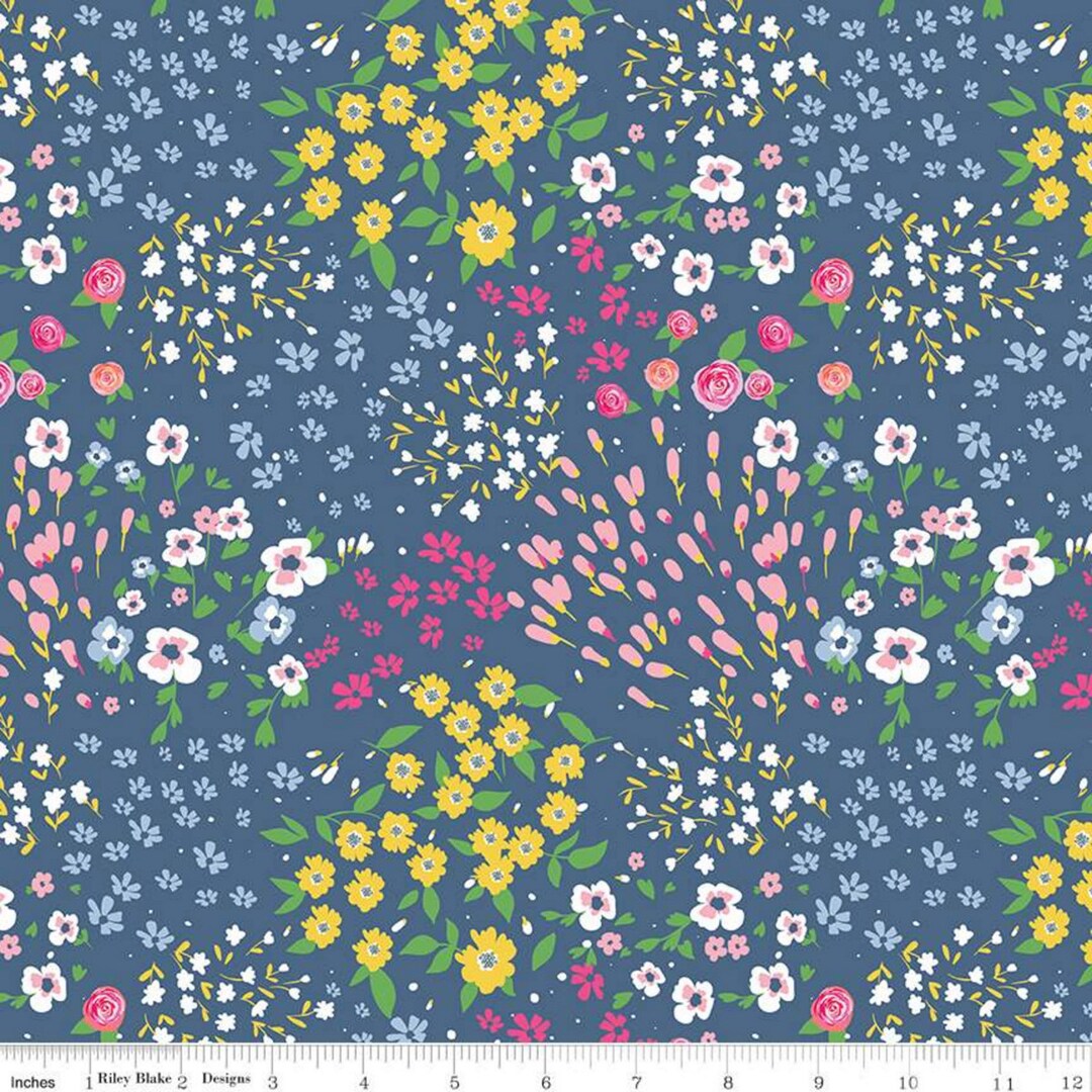 POPPY & POSEY - Garden on Navy Color Quilting Cotton Fabric - by Dodi ...