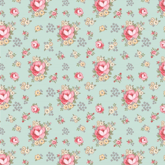 Prim Roses Teal DOTS AND POSIES by Poppie Cotton Fabrics - Etsy