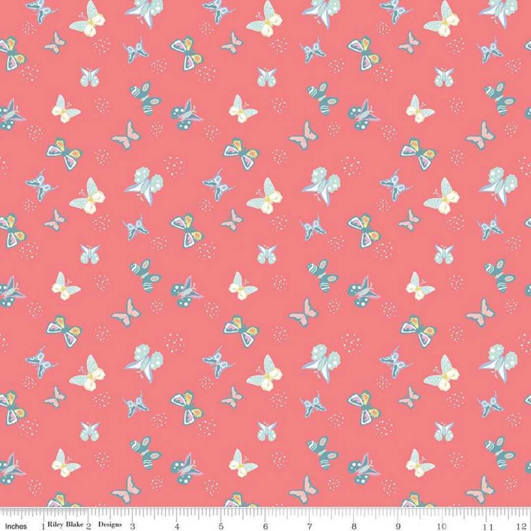 POPPY & POSEY - Butterflies on Coral Color Quilting Cotton Fabric - by ...