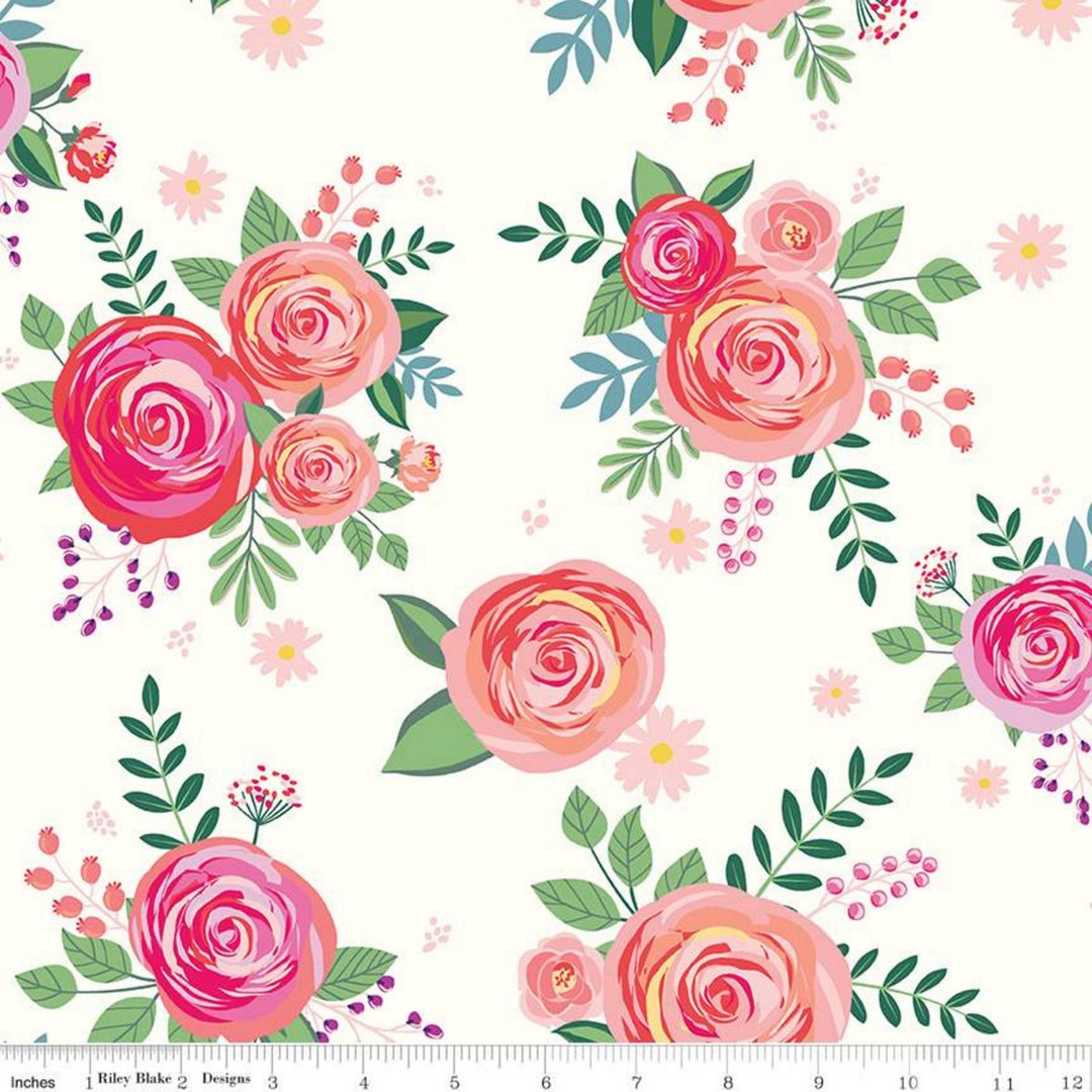 POPPY & POSEY - Florals on Cloud Color Quilting Cotton Fabric - by Dodi ...