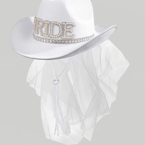 Cowgirl Hat Bride, White Bride Hat, Cowboy Hat With Veil, Bride Hat ...