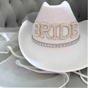 Cowgirl Hat Bride, White Bride Hat, Cowboy Hat With Veil, Bride Hat ...