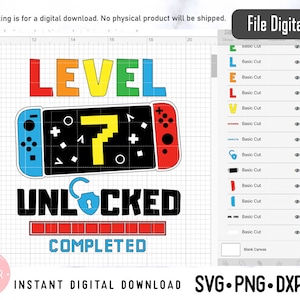 Level 7 Unlocked Svg 7th Birthday Boy Gamer Lover Game Controller Svg ...