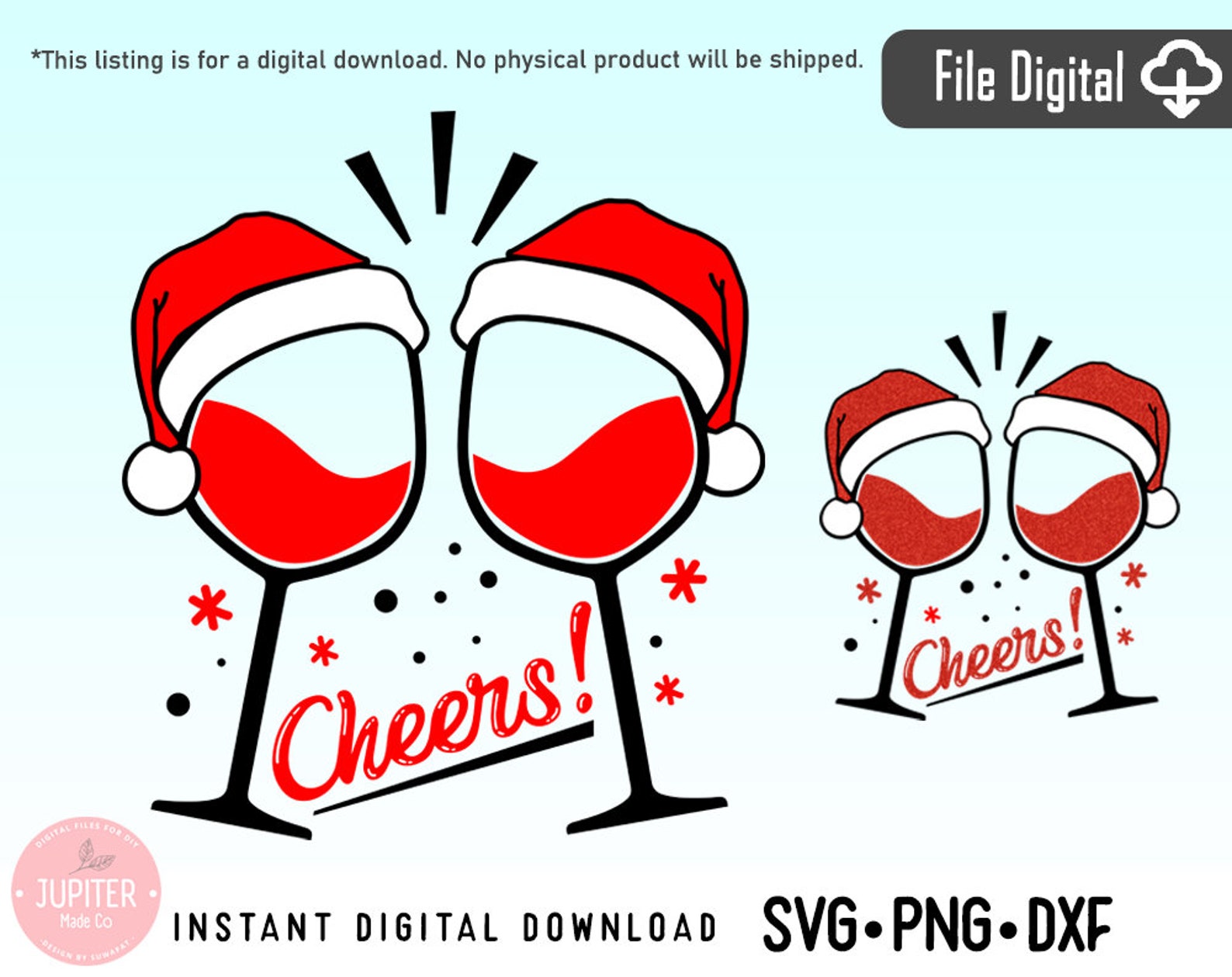 Christmas Cheers Wine Glass Svg Png Dxf Design Digital File | Etsy