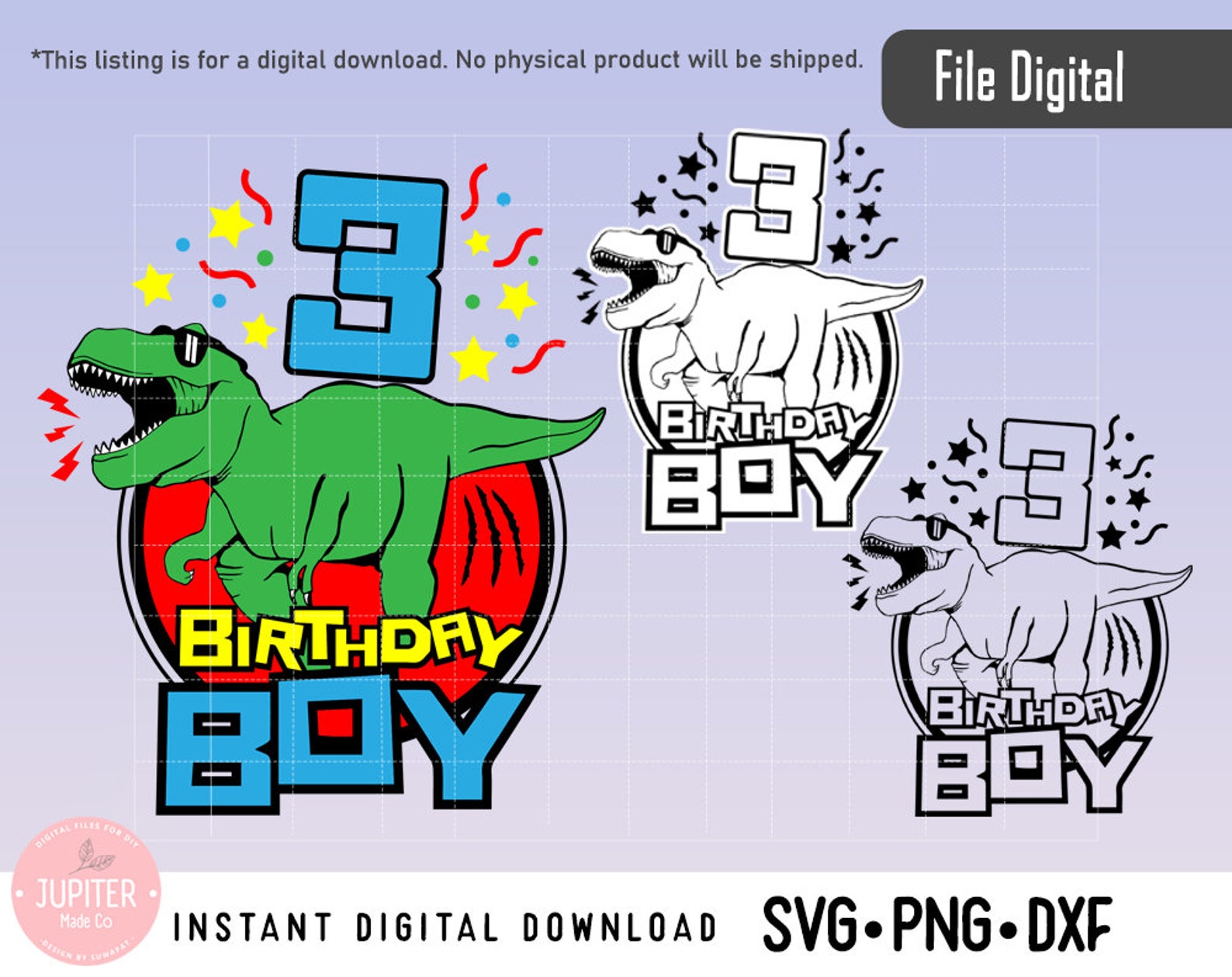 T-REX Dinosaur 3th Happy Birthday Boy Svg Png Dxf High - Etsy