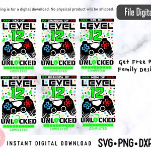 Level 12 Unlocked Svg 12th Birthday Boy Gamer Svg Png Dxf High ...