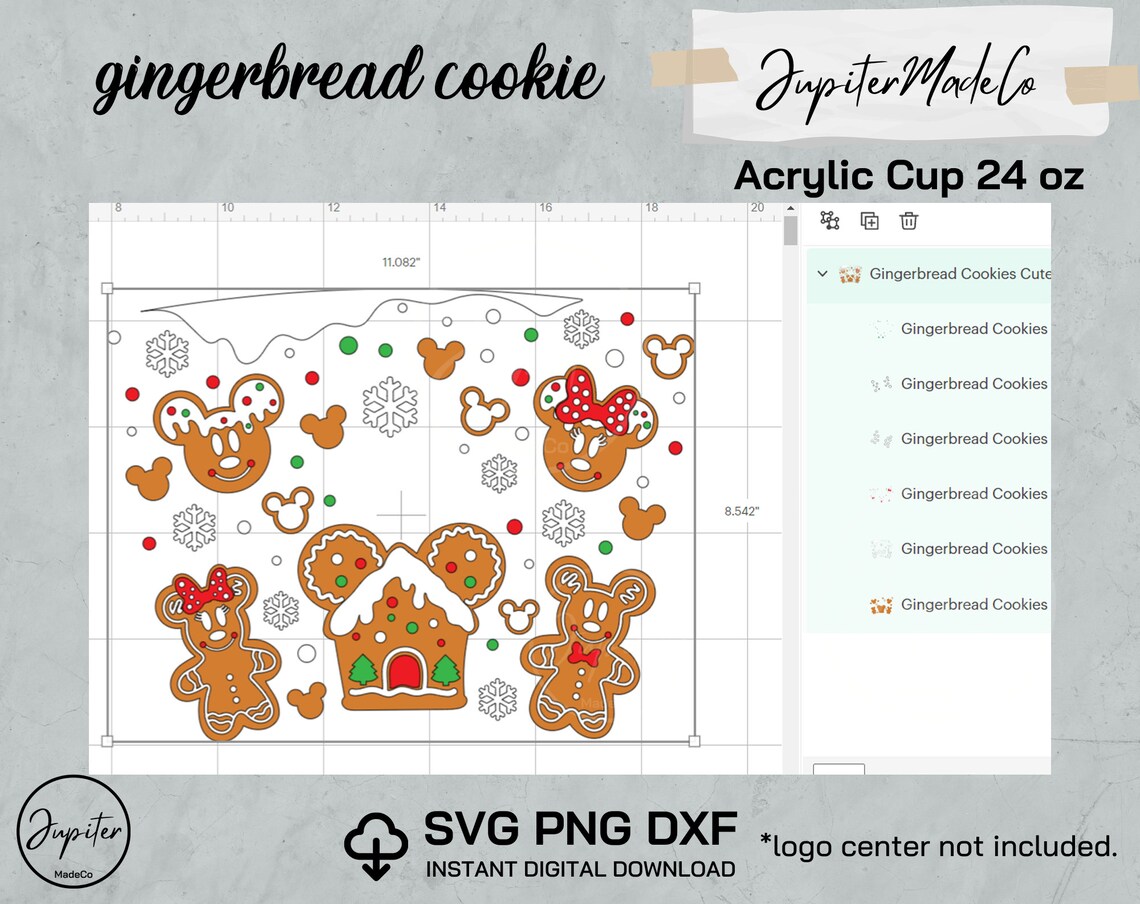 Christmas Cute Gingerbread Cookie Wrap Cup Svg Png Dxf Acrylic Cold Cup ...