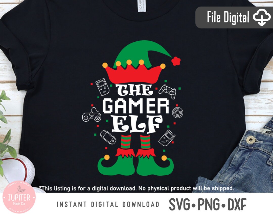 The Gamer Elf SVG Elf Christmas Svg Png Dxf Funny Elf Design Digital ...