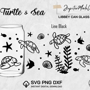 Turtle Animal Sea Libbey Wrap Svg Png Dxf Can Glass 16 Oz DIY Instant ...