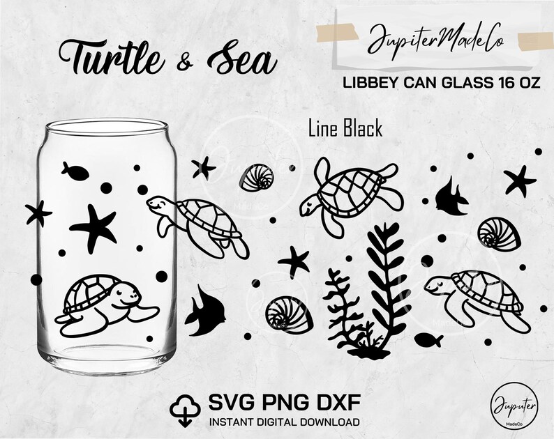 Turtle Animal Sea Libbey Wrap Svg Png Dxf Can Glass 16 Oz DIY Instant ...