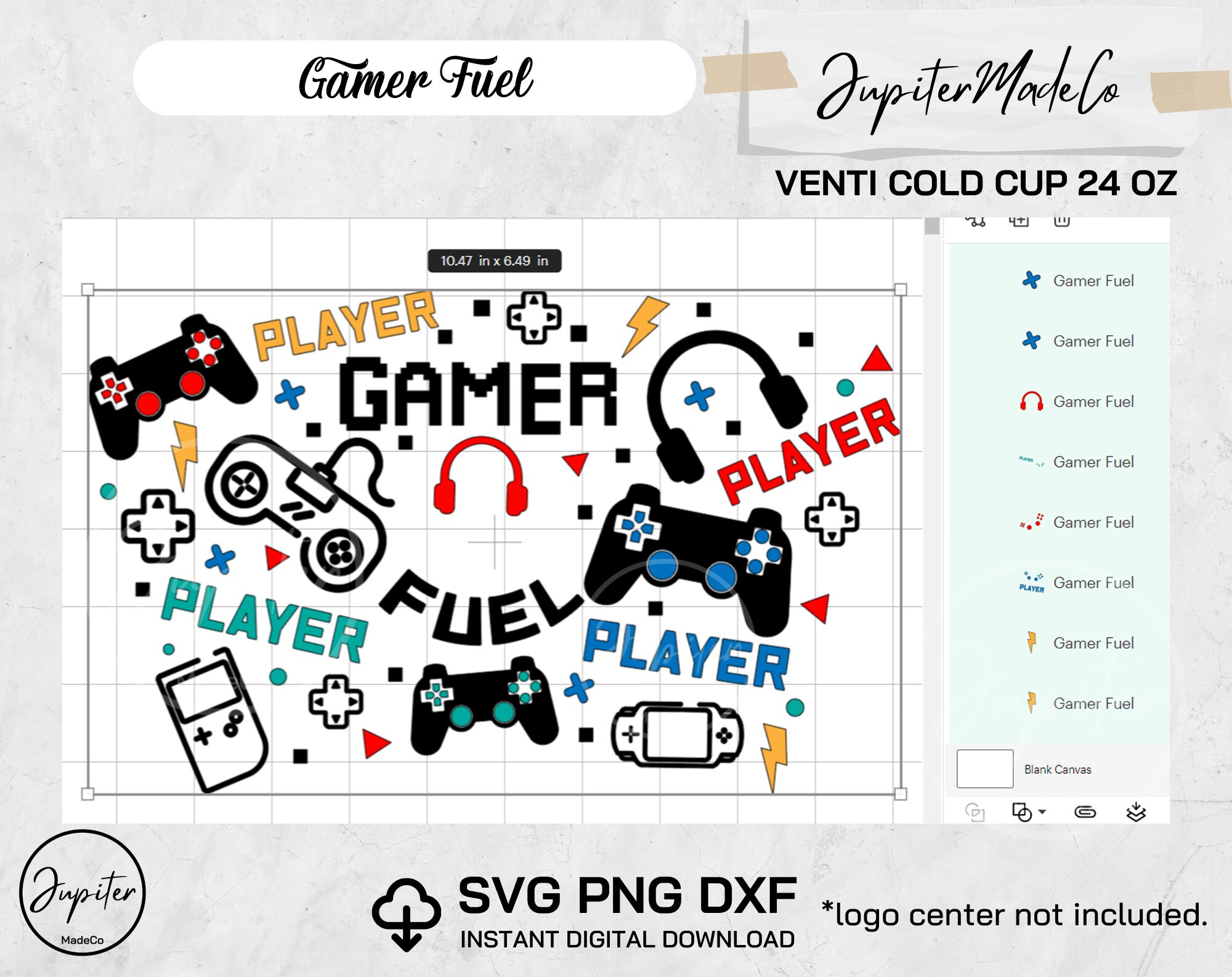 Gamer Fuel Game Lover Svg Png Dxf Venti Cold Cup 24 Oz Tumbler DIY ...