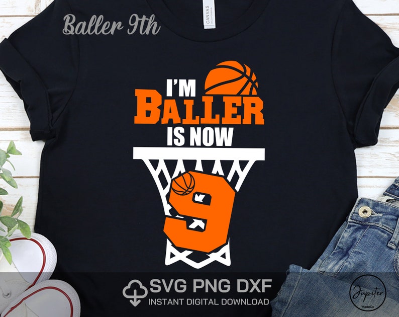 I'm Baller is Now 9 Svg 9th Birthday Basketball Baller - Etsy