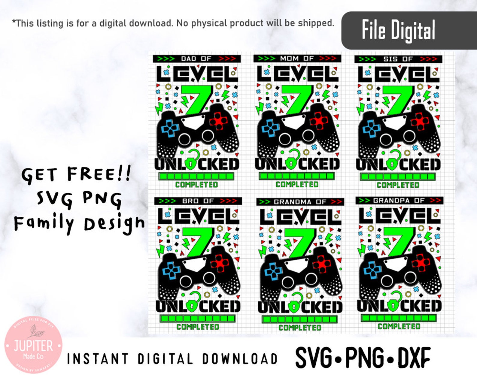 Level 7 Unlocked Svg 7th Birthday Boy Gamer Svg Png Dxf High Resolution ...