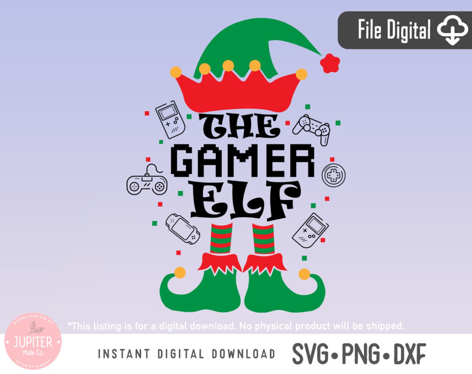 The Gamer Elf SVG Elf Christmas Svg Png Dxf Funny Elf Design | Etsy