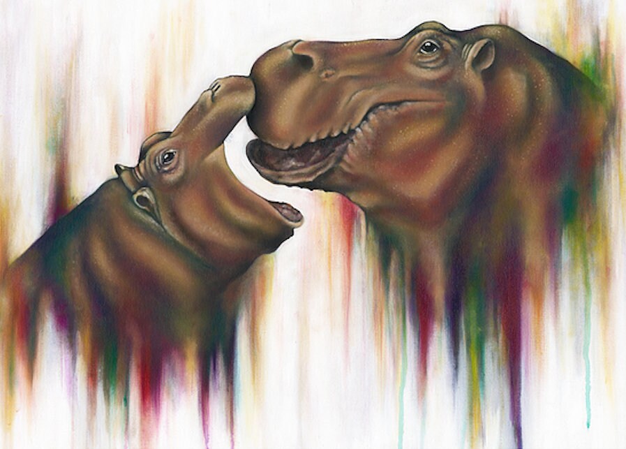 Hippo Art Print Hippopotamus Painting Hippo Artwork Hippo | Etsy