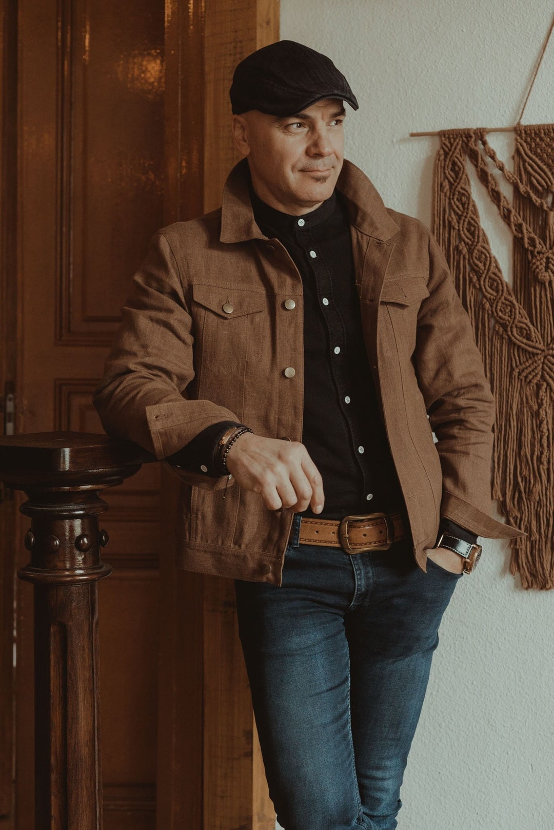 100% Hemp Denim Jacket, Sustainable Trucker Jacket, Camel Brown Utility ...