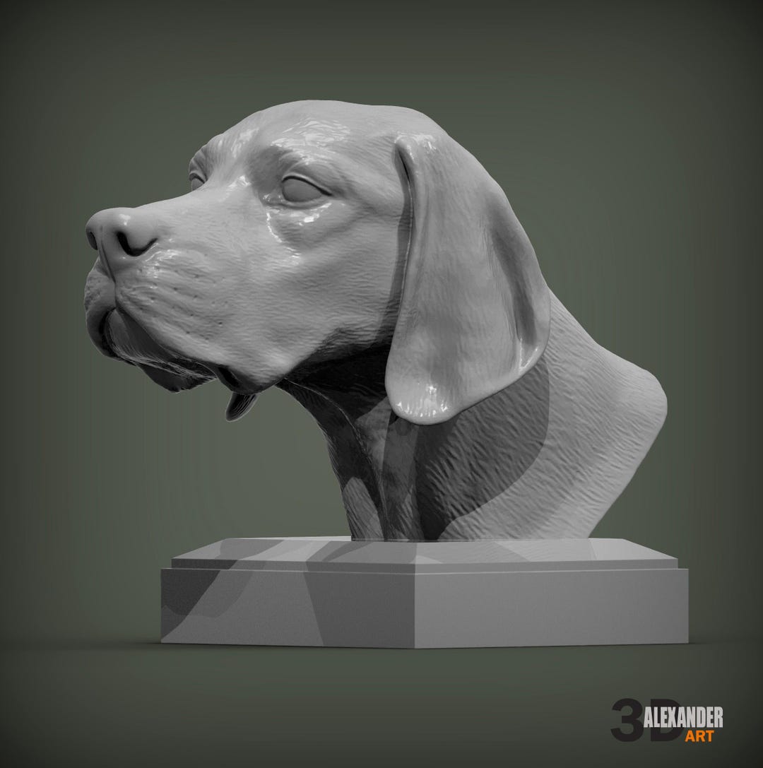 English Pointer Bust 3D Printed Dog Sculpture for Pet Memorial or Wall ...