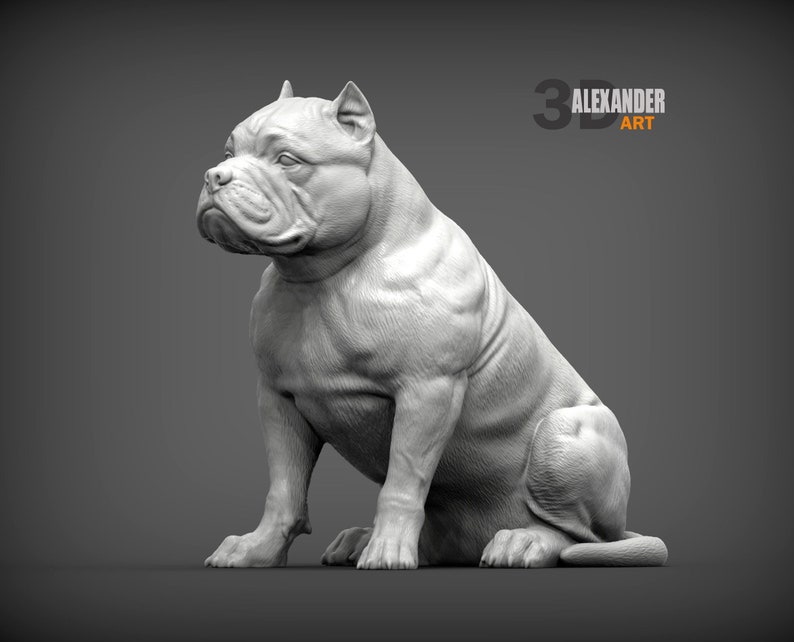 American Bully 3D Printed Dog Statue for Pet Memorial or Shelf Display ...