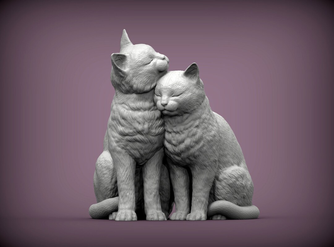 3D Printed Cats in Love – Romantic Cat Couple Figurine, Handmade Home ...