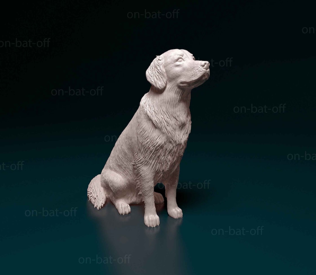 3D Printed Golden Retriever Dog Statue Ready-to-paint Unpainted ...