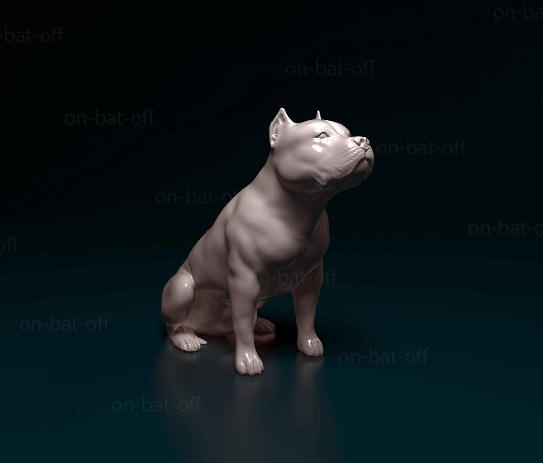 3D Printed Pitbull Dog Statue - Ready-to-paint Unpainted Printing or ...