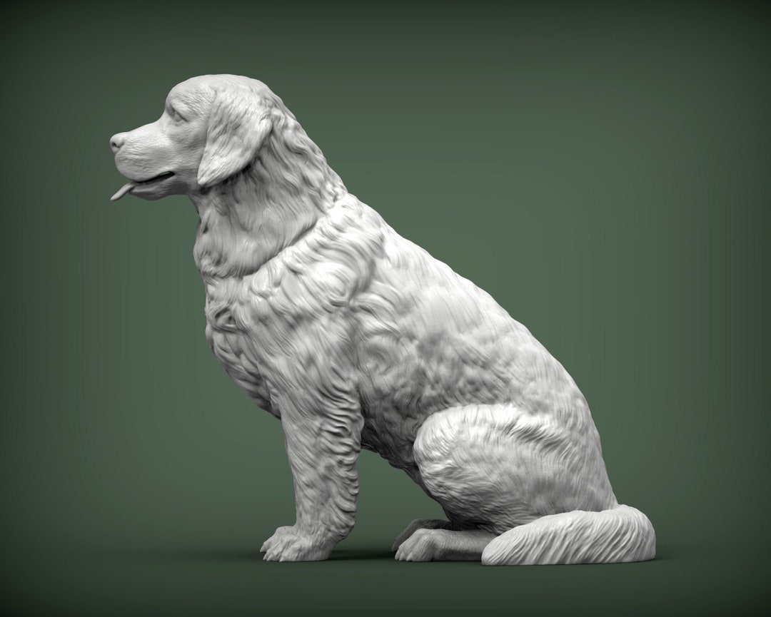 3D Printed Golden Retriever Dog Statue Ready-to-paint Unpainted ...
