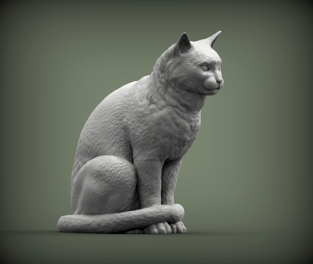 3D Printed Cat Statue Ready-to-paint Unpainted Printing or Painting ...