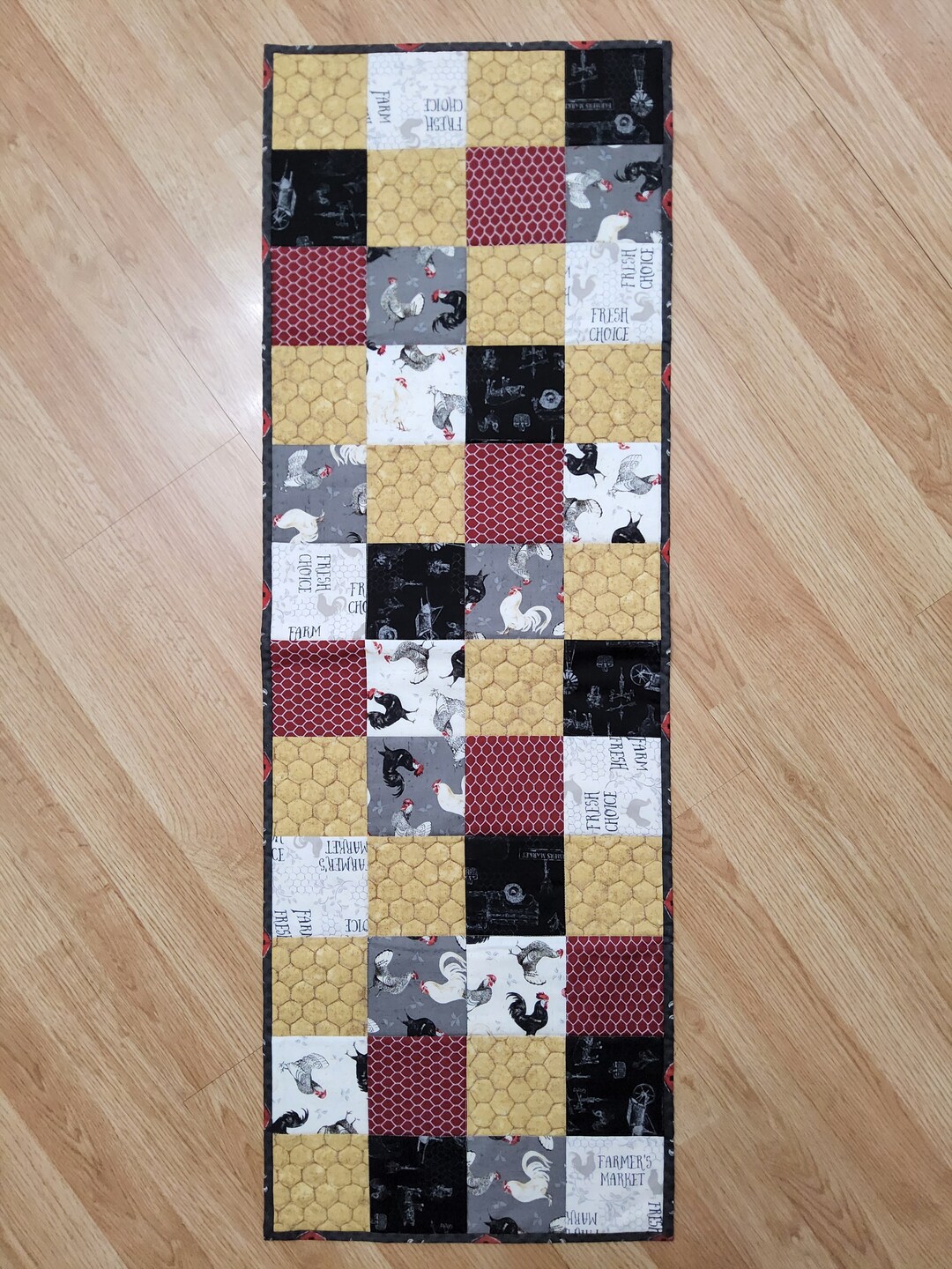 Country Quilted Table Runner, Farm House Decor, Rooster Runner, Country ...