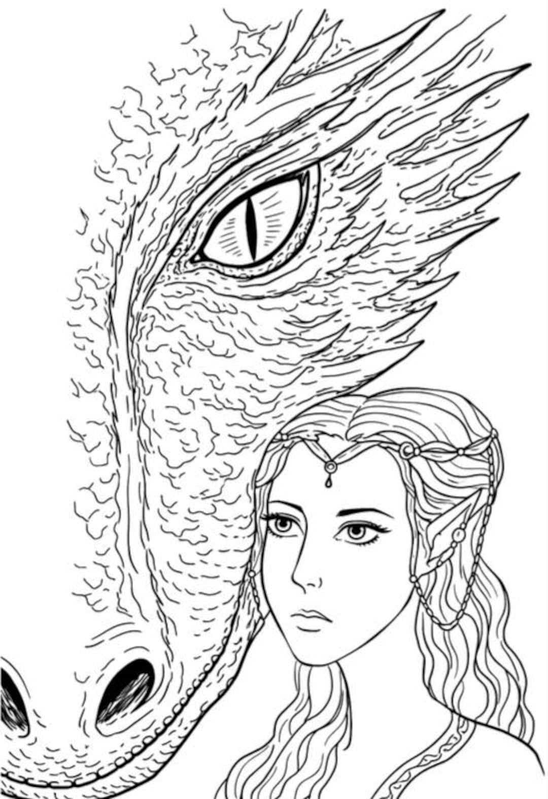The Lady Pendragon Colouring Page | Dragon & Maiden Fantasy Art ...