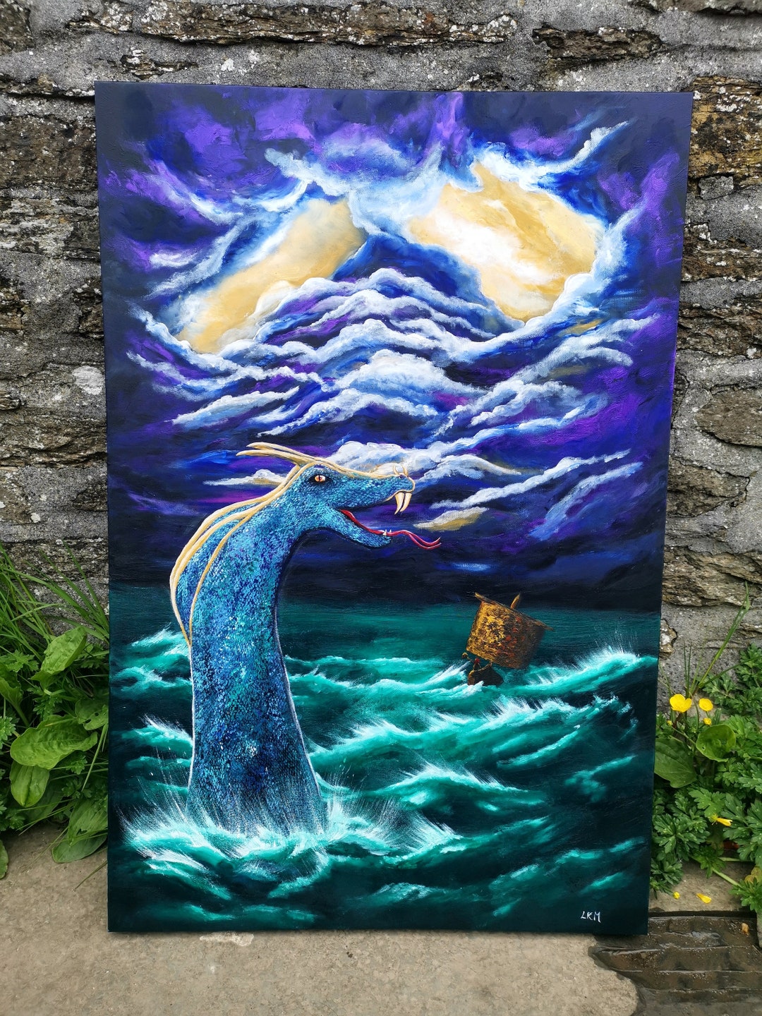 THOR and JORMUNGUNDR, the Midgard World Serpent on Recycled Canvas ...