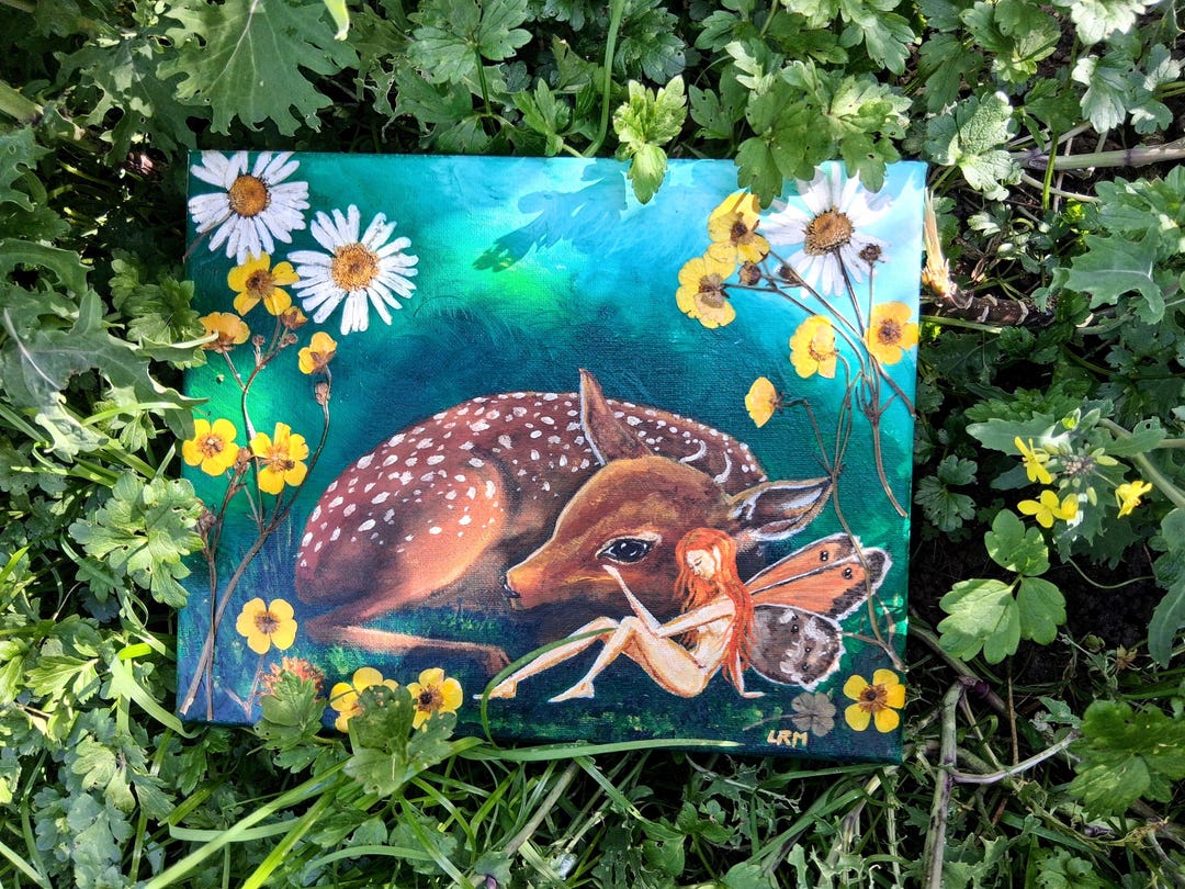 Devoted – Whimsical Fawn and Gatekeeper Fae Painting With Real Pressed ...