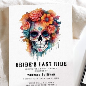 Bride's Last Ride Bridal Shower Invitation, Sugar Skull Bridal Shower ...