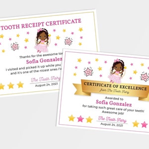 Mini Tooth Fairy Certificates for a Girl, Lost Tooth Certificate ...
